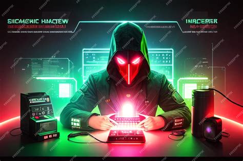 Premium Ai Image Scifi Masked Hacker Is Blacking Electric Meter Computer Antimagnetic Future