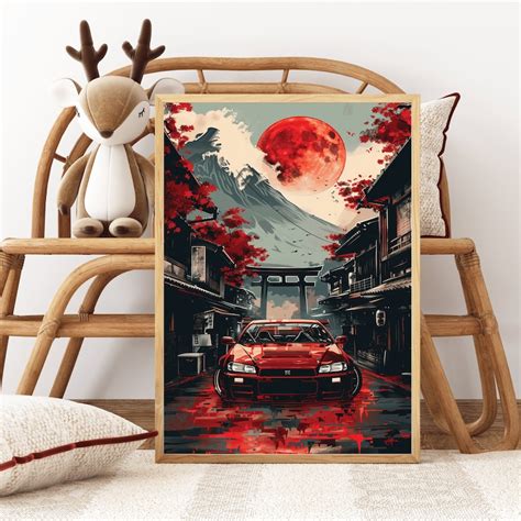 Nissan GTR R34 Skyline Art Print Car Decor Digital Art Framed Wall