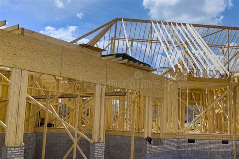 Construction Of A Wooden Framework For New House Under Construction