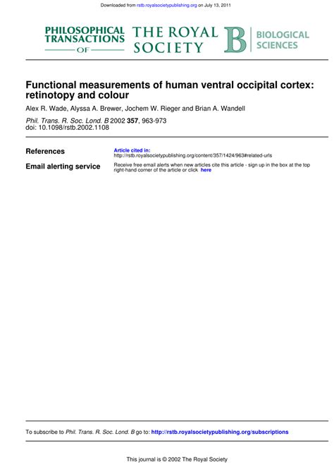 Pdf Functional Measurements Of Human Ventral Occipital Cortex Retinotopy And Colour