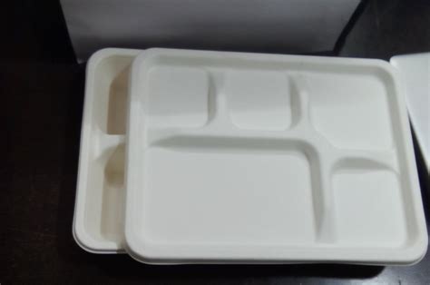 Sugarcane Bagasse White 5 Compartment Disposable Meal Tray With Lid