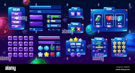 Galaxy Space Game Interface Button And Panel Loading Bars Asset