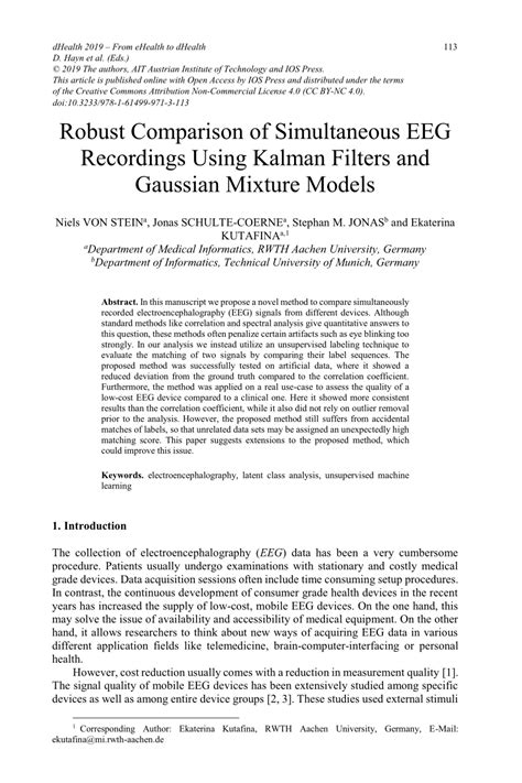 Pdf Robust Comparison Of Simultaneous Eeg Recordings Using Kalman Filters And Gaussian Mixture