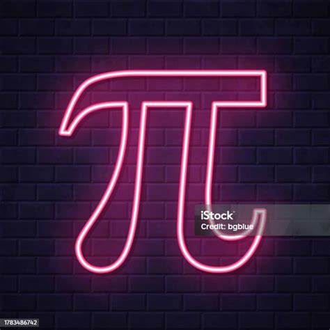 Pi Glowing Neon Icon On Brick Wall Background Stock Illustration