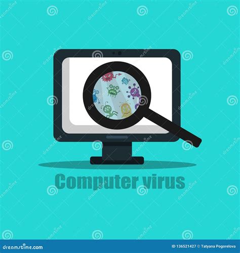 Computer Under The Threat Of A Virus Viruses Under A Magnifying Glass