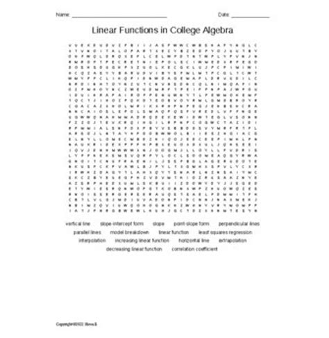 Linear Functions In College Algebra Vocabulary Word Search Amped Up