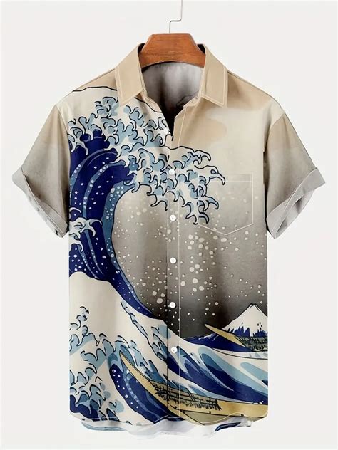 Camisa Hawaiana Casual Manga Corta Hombre Estampado Ondas Temu Mexico
