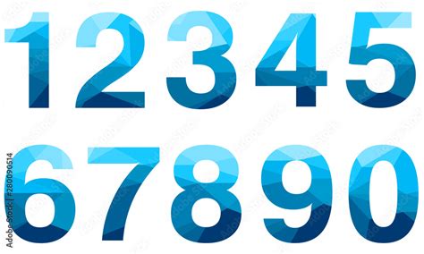 Set Of Blue Vector Polygon Numbers Font With Long Shadow Low Poly