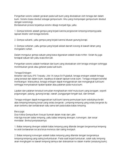 Pengertian Seisme Adalah Gerakan Pada Kulit Bumi Yang Disebabkan Oleh