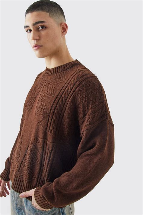 Oversized Boxy Star Cable Knit Jumper Boohoo Uk