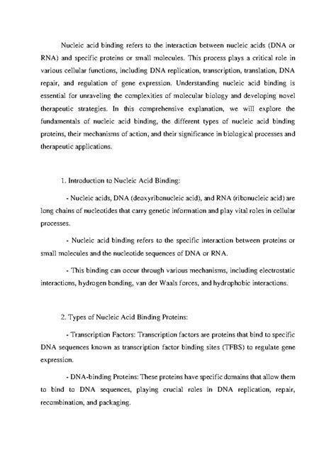 Nucleic Acid Binding Learning Nucleic Acid Binding Refers To The