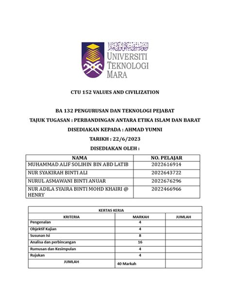 Assignment Ctu 152 Etika Islam Dan Barat Pdf