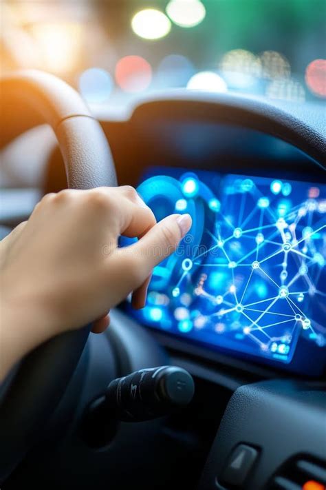 Driver Using Futuristic Cars Digital Navigation System Showing