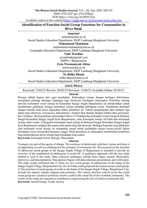 Pdf Identification Of Function Social Group Functions For Communities In River Bank