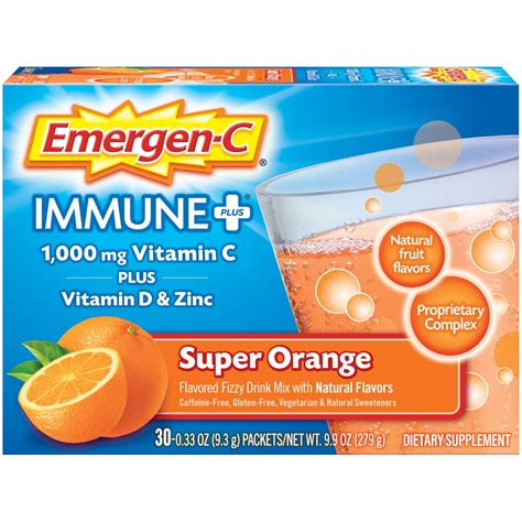 Emergen C Immune Plus Super Orange Vitamin C Supplement Enhanced