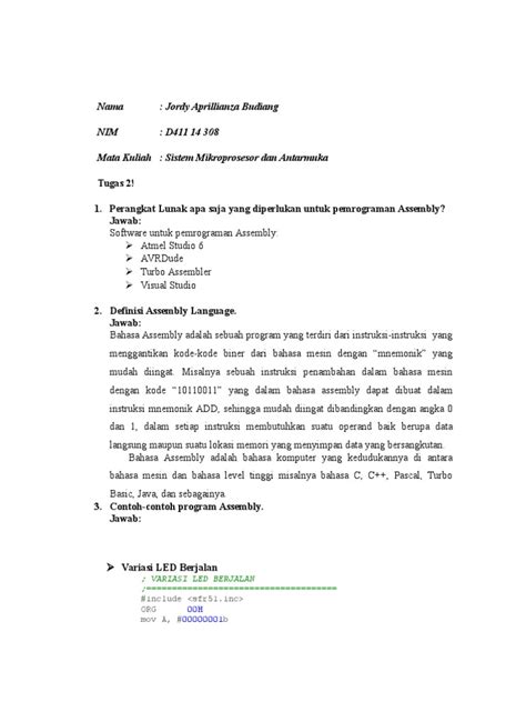 Tugas 2 Sistem Mikroprosesor Dan Antarmuka Pdf Area Ilmu Komputer