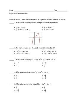 Polynomials Unit Test With Answer Key TPT