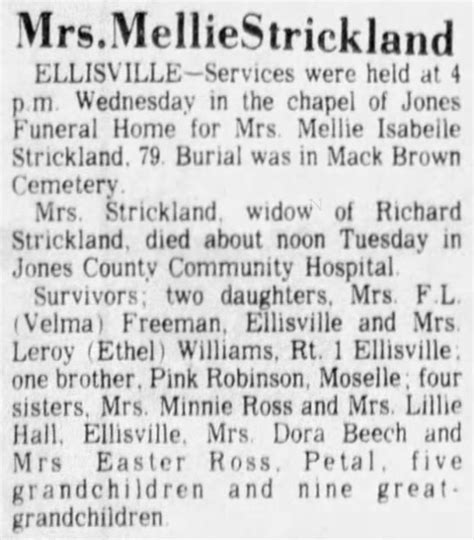 Mellie Isabelle Robinson Strickland 1895 1974 Find A Grave Memorial