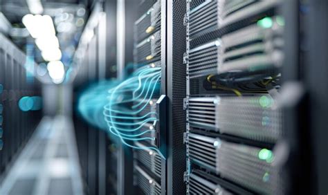 Shallow Depth Server Rack CloseUp Premium AI Generated Image