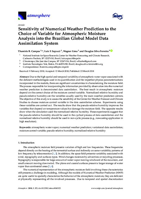 Pdf Sensitivity Of Numerical Weather Prediction To The Choice Of Variable For Atmospheric
