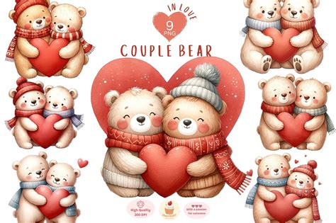 Couple Bear Hugging Heart Clipart Png Graphic By Cherrita07 · Creative