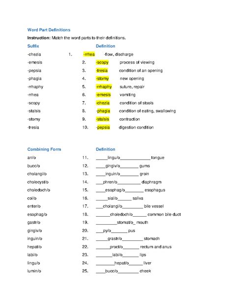 week4assignment word part definitions instruction match the word