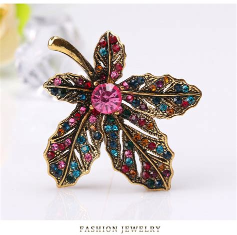 Colorful Rhinestone Maple Leaf Brooch Pin Embellishment For Etsy