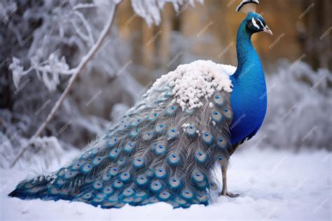 Premium Ai Image Arctic Beautiful Peacock On The Snow