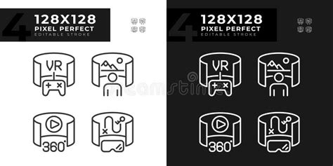Pixel Perfect Light and Dark VR, AR and MR Icons Set Stock Vector - Illustration of linear ...