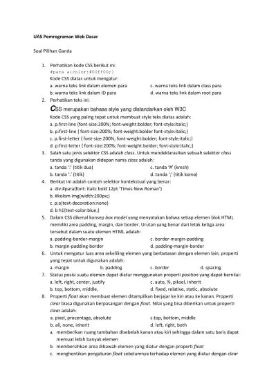 Sistem Informasi Soal Uas Pemrograman Web Dasar