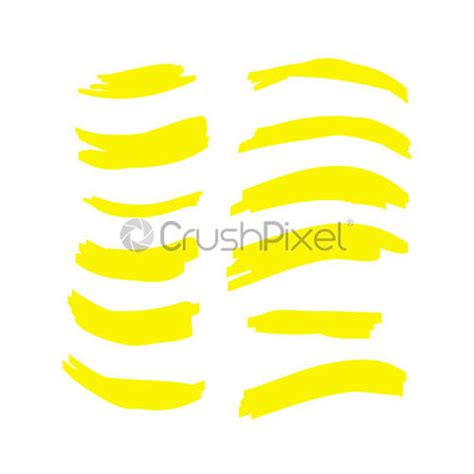 Highlight Brush Stroke Set Vector Color Marker Pen Lines Yellow Stock