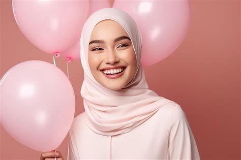 Premium Ai Image Happy Asian Muslim Woman Wearing White Dress