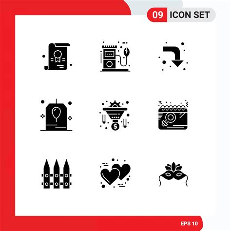 9 Thematic Vector Solid Glyphs And Editable Symbols Of Funnel