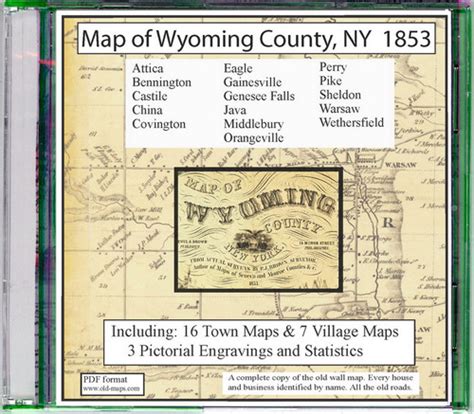 Map Of Wyoming County New York 1853 Cdrom Old Map Old Maps