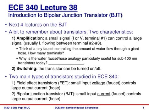 Ppt Ece 340 Lecture 38 Introduction To Bipolar Junction Transistor