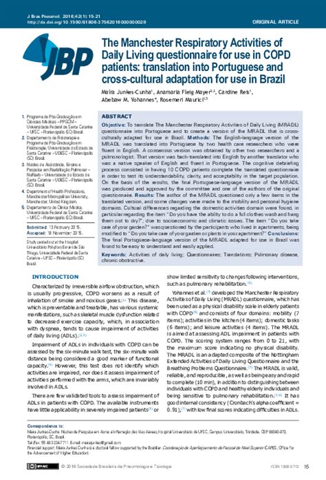 Pdf The Manchester Respiratory Activities Of Daily Living Questionnaire For Use In Copd