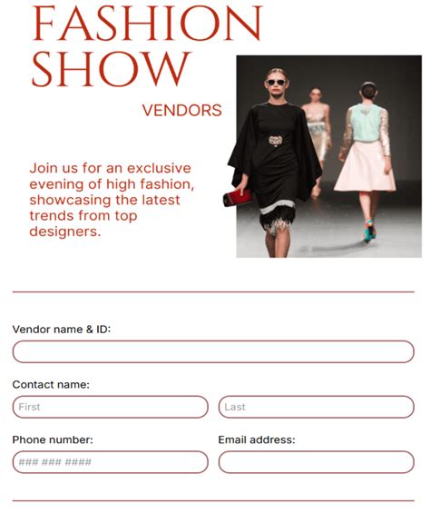 Free Fashion Show Vendors Registration Form Template