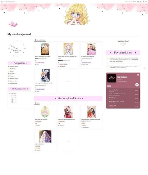 manhwa reading notion template notion dashboard for book digital
