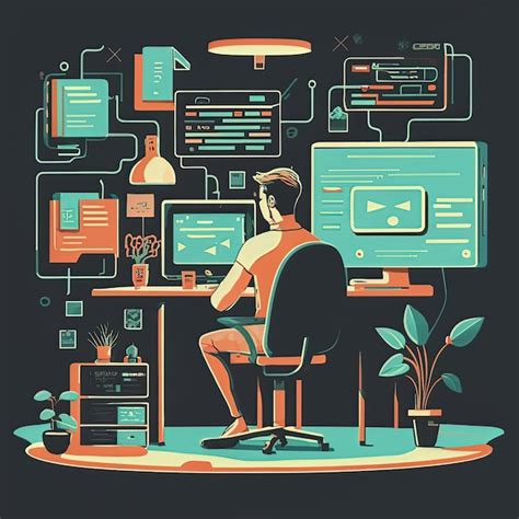 A Man Sits At A Desk With A Man Working On His Computer Premium Ai Generated Vector