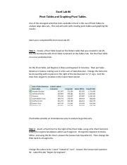 Excel Lab Instructions Docx Excel Lab Pivot Tables And Graphing Pivot Tables One Of