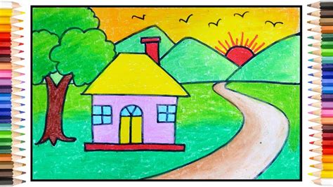 Village Simple Beautiful Easy Scenery Drawing How To Draw Simple