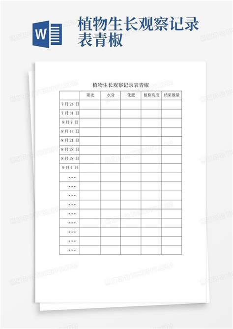 植物生长观察记录表青椒 Word模板下载 编号lrkzenxn 熊猫办公