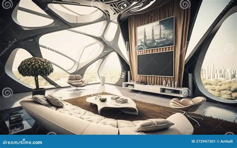 A Modern Futuristic Living Room Interior Design Futurism Decor Stunning And Luxury Stock