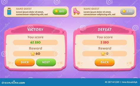Victory And Defeat Gui Kit Casual Assets For A Game Mobile A Set Of User Interface Elements