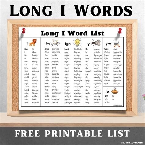 173 Long I Vowel Sound Words Free Printable List Literacy Learn