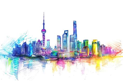 Shanghai Landscape Sketch Premium Ai Generated Image