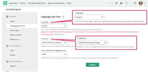 language and timezone settings backlog help center