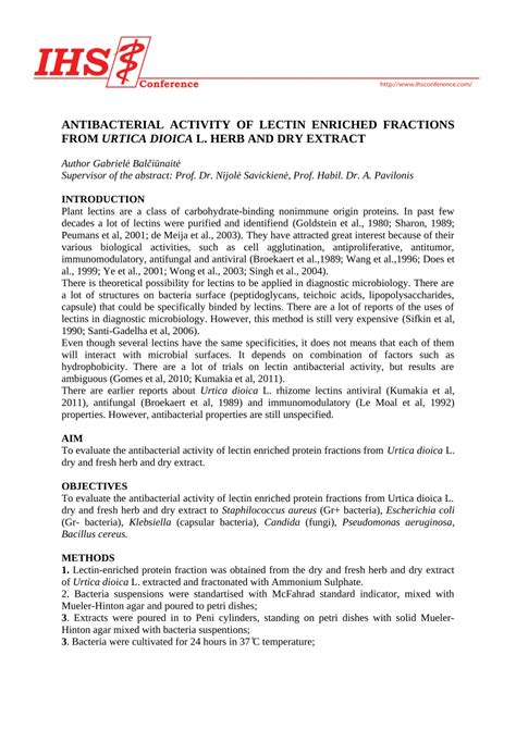 Pdf Antibacterial Activity Of Lectin Enriched Fractions From Urtica