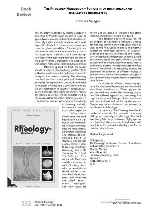 Pdf The Rheology Handbook For Users Of Rotational And Oscillatory