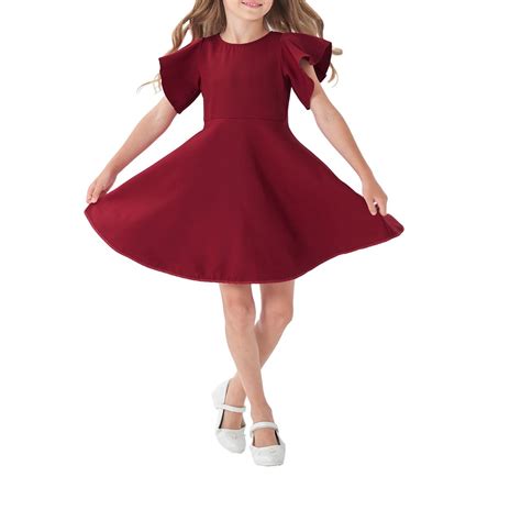 Girls Cute Dresses Flutter Sleeve Flowy Dresses Crew Neck A Line Casual